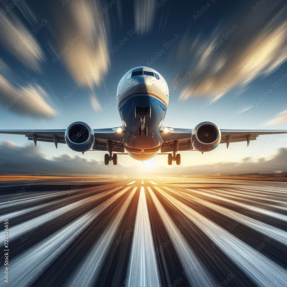 Airplane taking off from Airport runway, Commercial plane and Travel ...