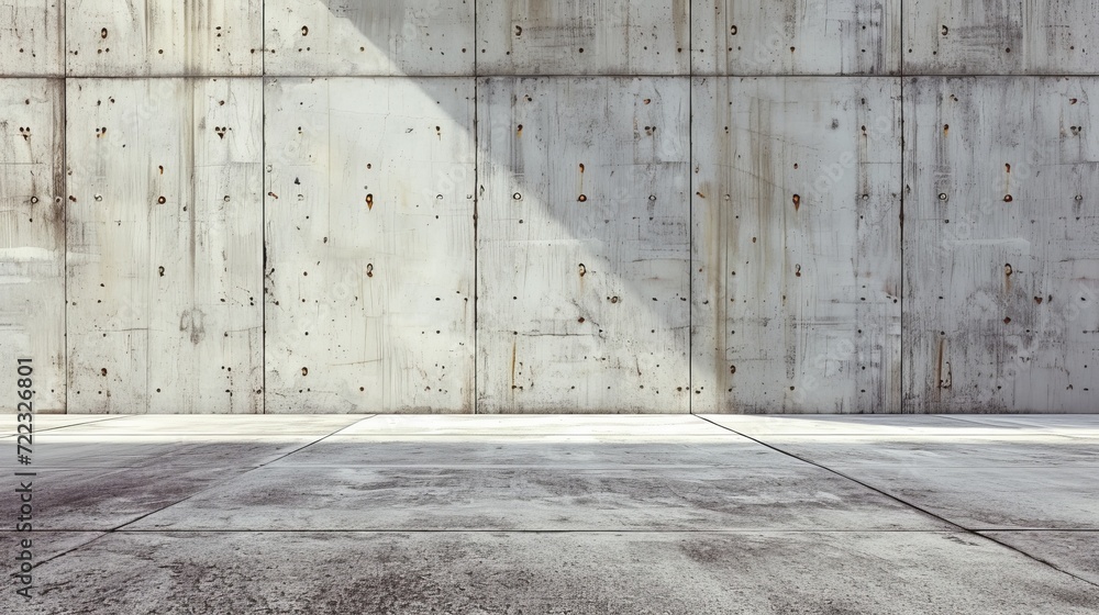 A desolate concrete room, its grey walls and composite material floor ...