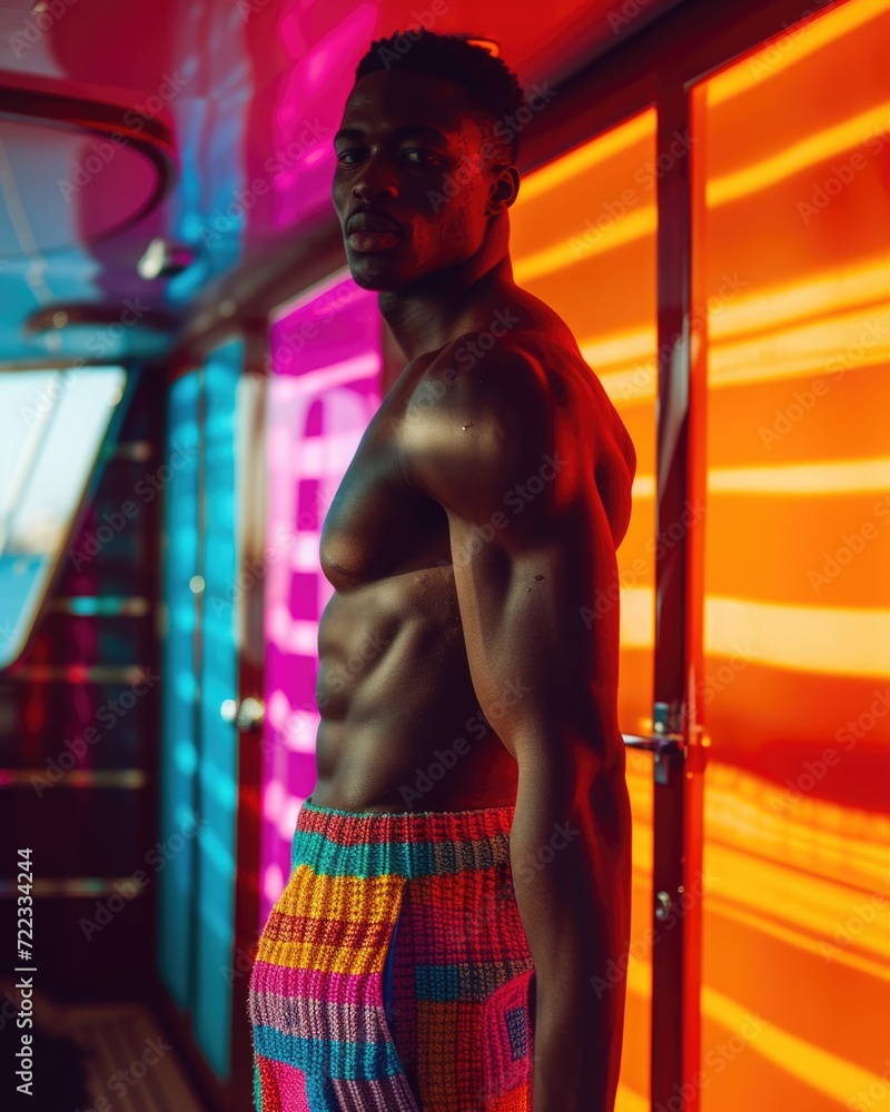 fashion photography of modern African man in mini shorts and colorful ...
