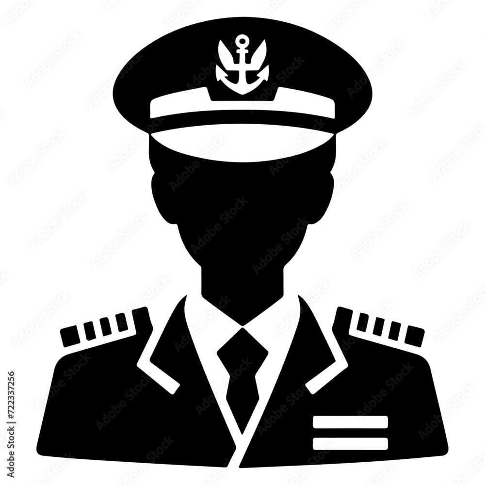 navy ship captain icon, clipart, vector silhouette, white background ...