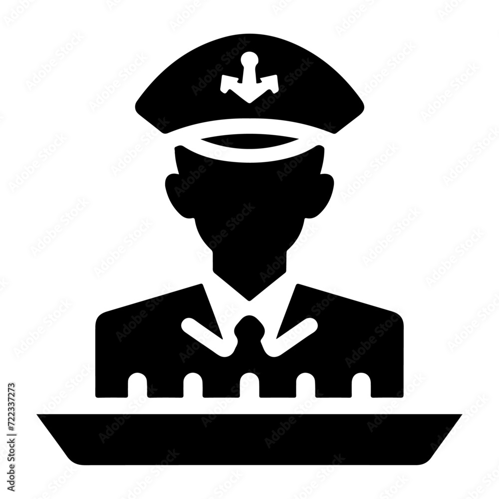 navy ship captain icon, clipart, vector silhouette, white background ...