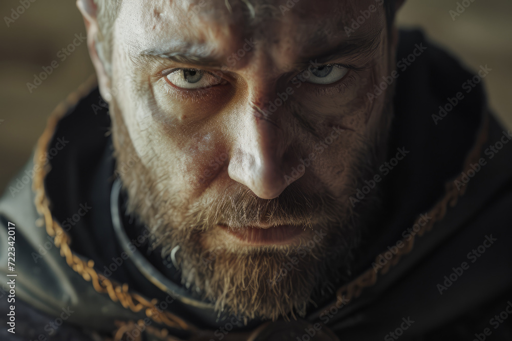 In the midst of a rugged outdoor landscape, a weathered man with a ...