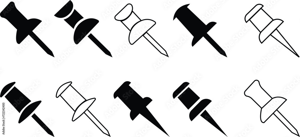 Push pin icon set flat style isolated on transparent background. Vector ...