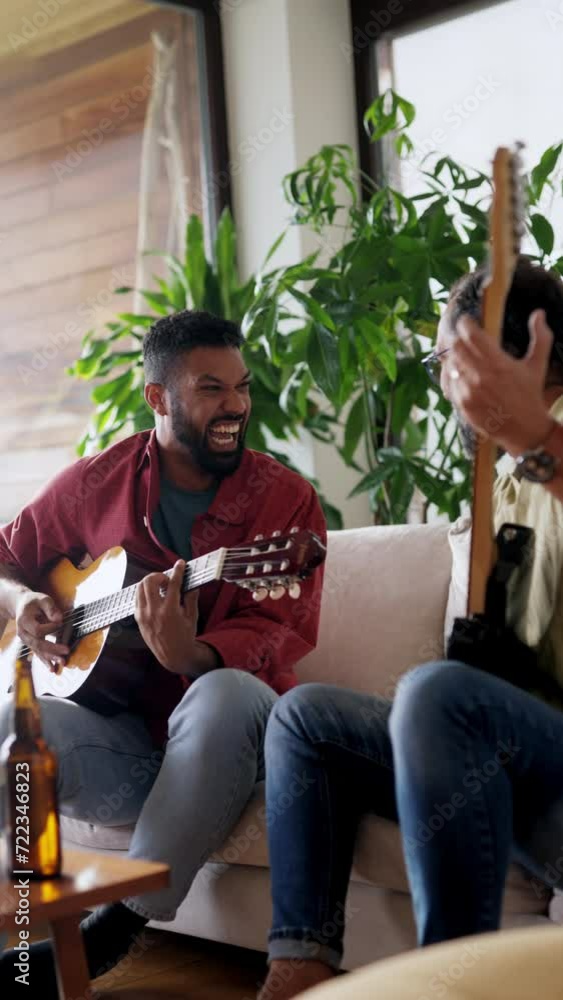 Vidéo Stock Best friends, musician jamming together. Playing music on ...