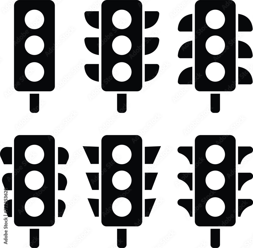 Traffic light icon set. control, regulate, jam, driver, pedestrian ...