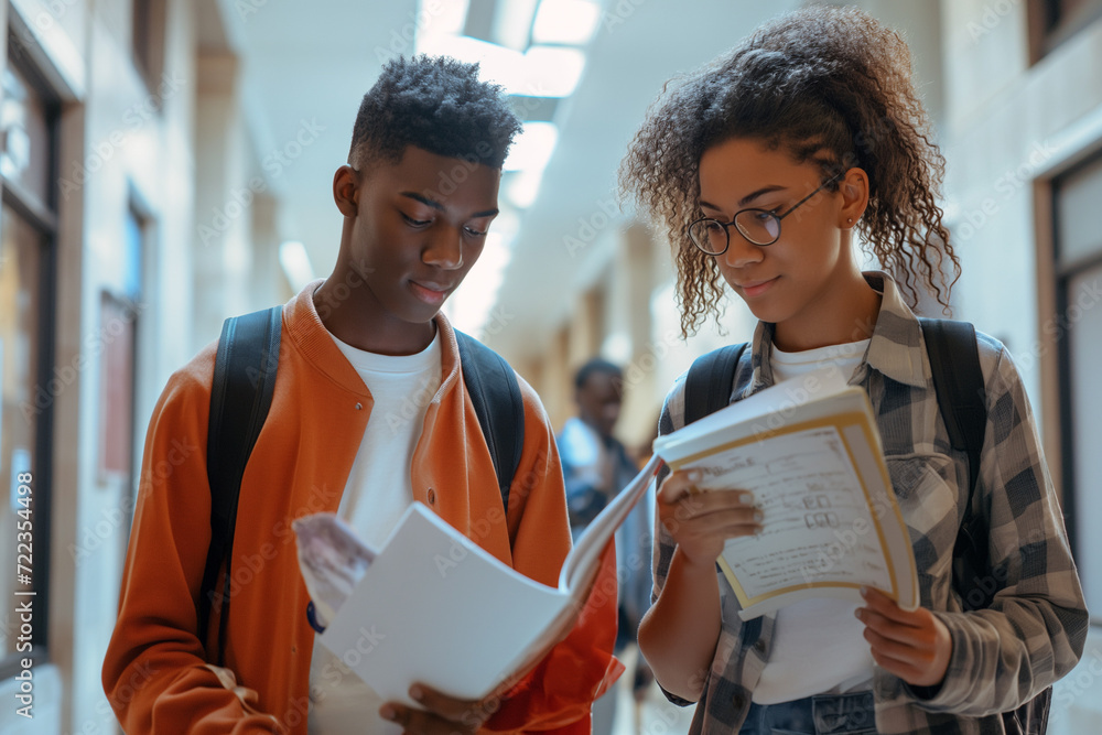 African American male and mixed-race female students collaborate on ...
