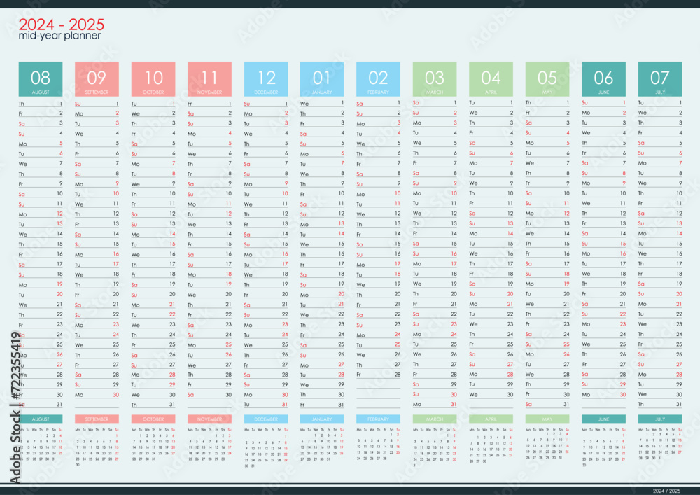 2024 - 2025 mid year wall planner. Academic year. Organizer, yearly ...