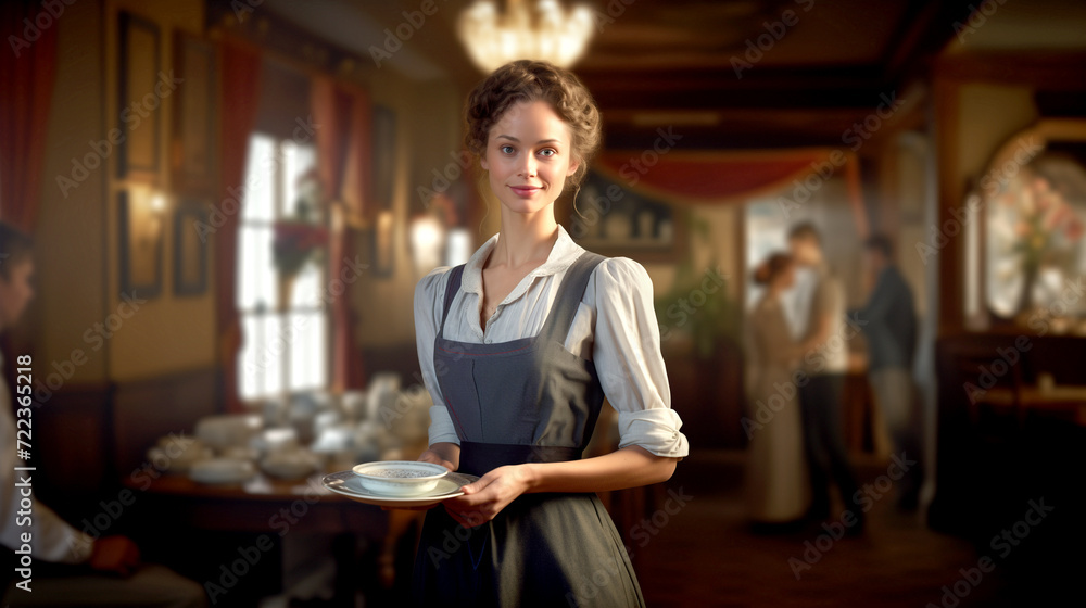 female domestic servant who wears a traditional maid waitress service ...