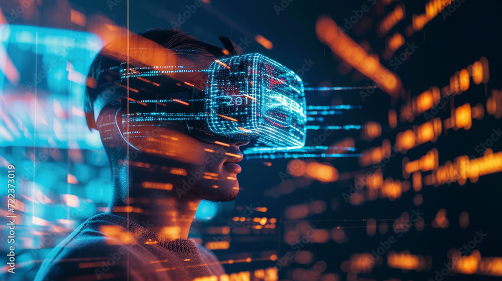 A programmer surrounded by virtual reality code, creating a dynamic and ... A programmer surrounded by virtual reality code, creating a dynamic and ...
