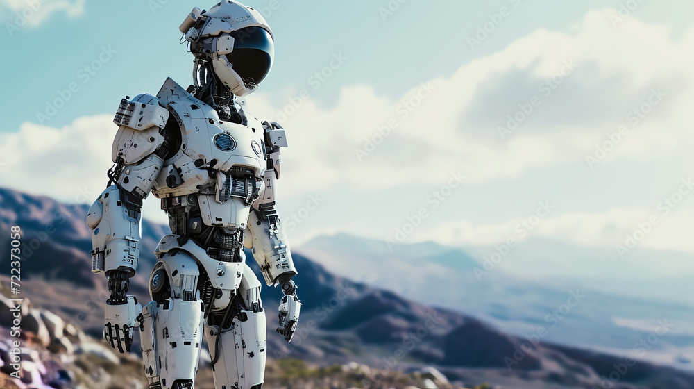 AI robot walking on an unexplored area, AI robot work in High ...