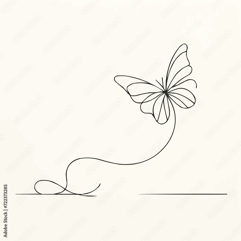 The image is a minimalistic linear drawing of a butterfly. The design ...