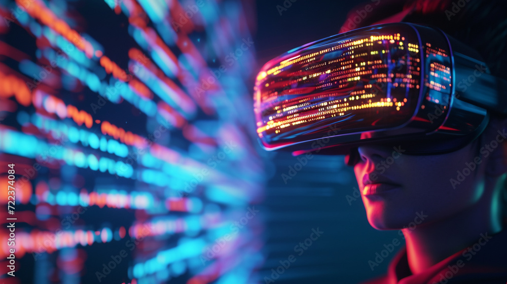A programmer surrounded by virtual reality code, creating a dynamic and ...