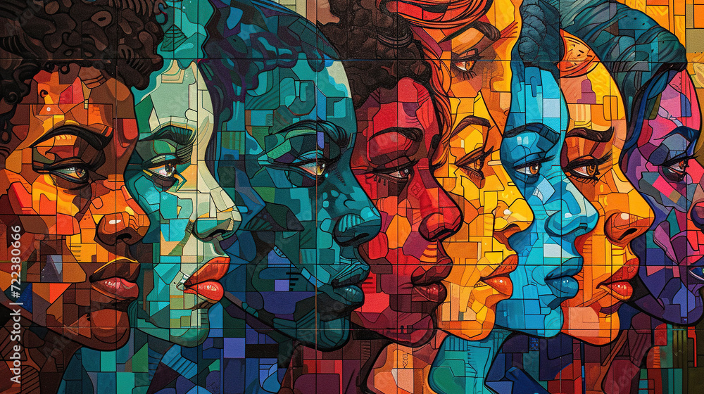 concept of DEIB, colorful illustration of group of people from ...