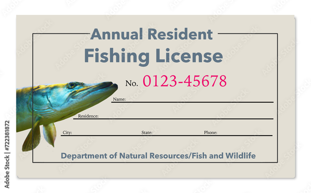 Here is a generic mock fishing license with the image muskie in the ...