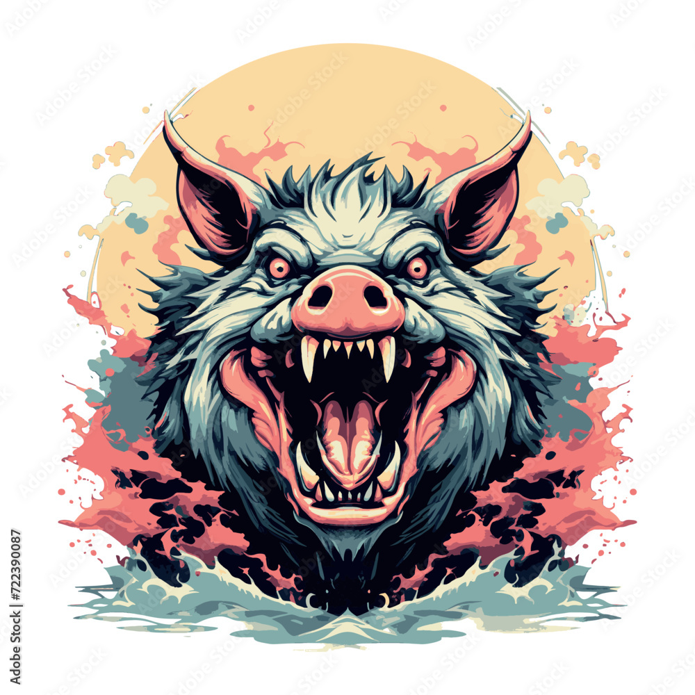 Vecteur Stock vector image of a fanged and cruel pig monster, suitable ...