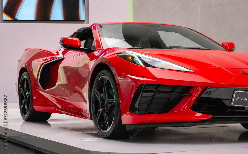 Red Chevrolet Corvette C8 Targa front view, low angle, side view - High ...