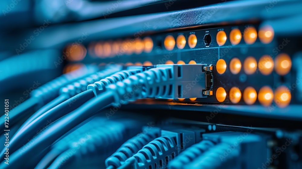 Dynamic and dramatic computer network diagram with servers, routers ...