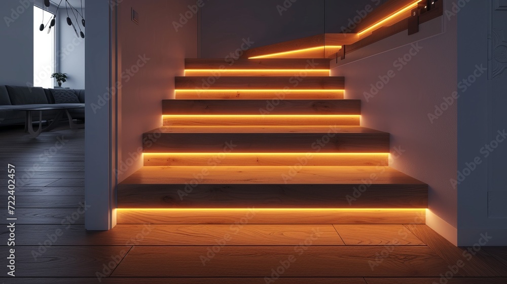 Floating steps with LED strip lights underneath each stair Stock Photo ...