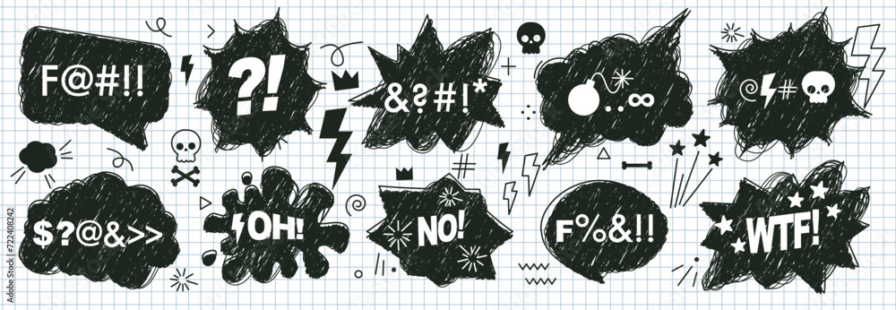 Set of hand drawn comic speech bubbles with swear words. Hand drawn ...