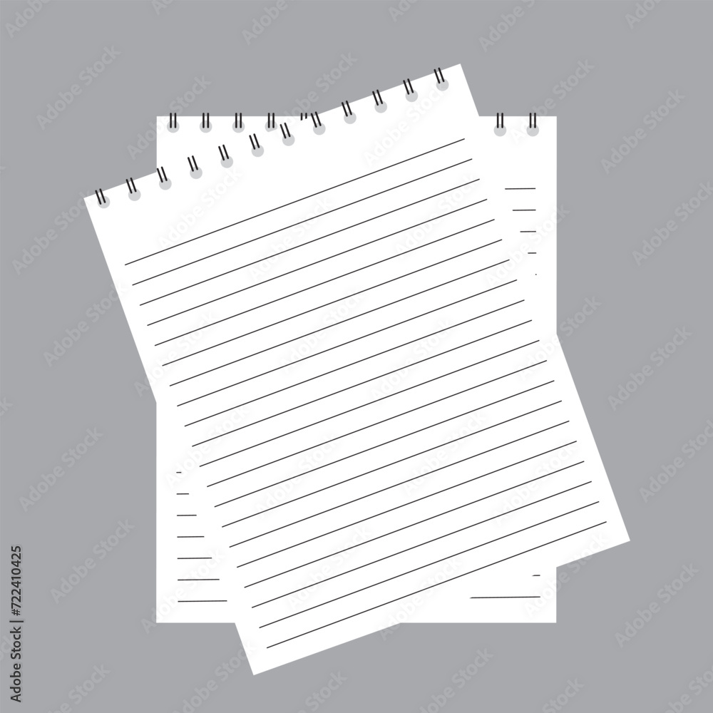 Notebook pages with wire binding, realistic lined paper sheets. Empty school notepad page, memo ...