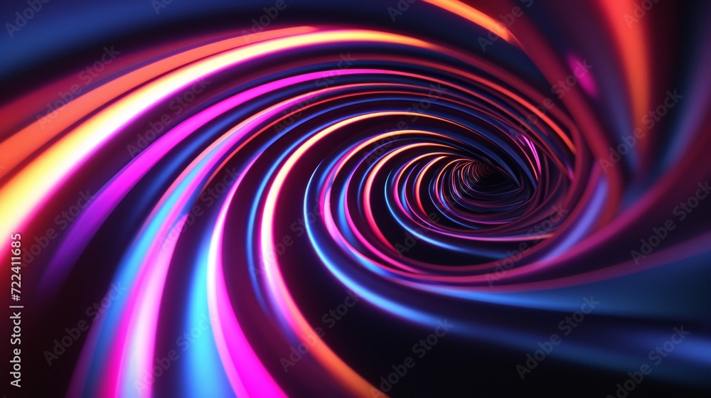 This image captivates with its deep, swirling vortex of neon colors ...