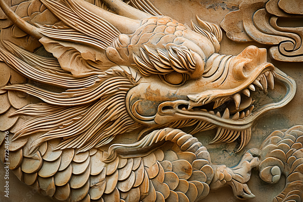 Design a relief sculpture depicting a mythological creature, with ...