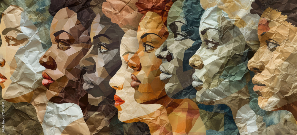 The shapes of many people crafted from paper, representing a ...