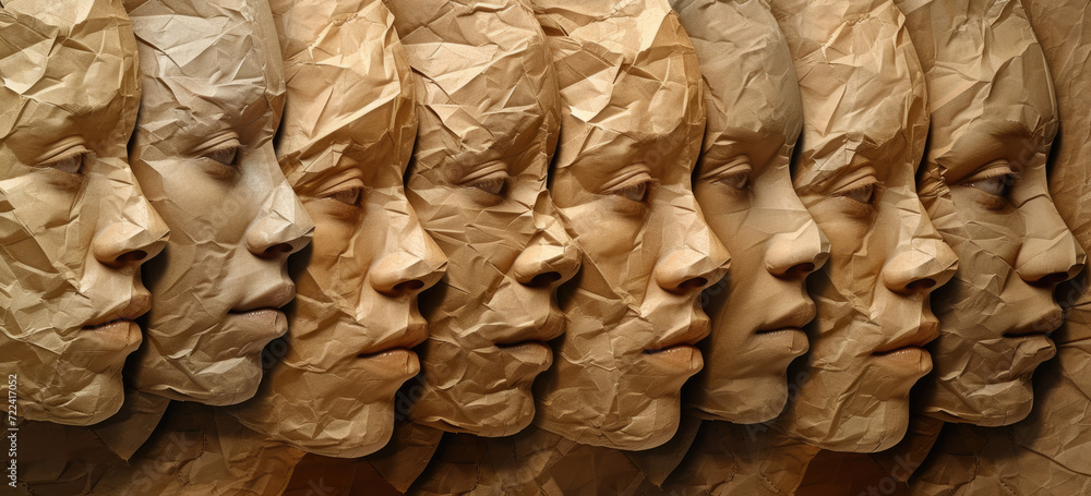 The shapes of many people crafted from paper, representing a ...
