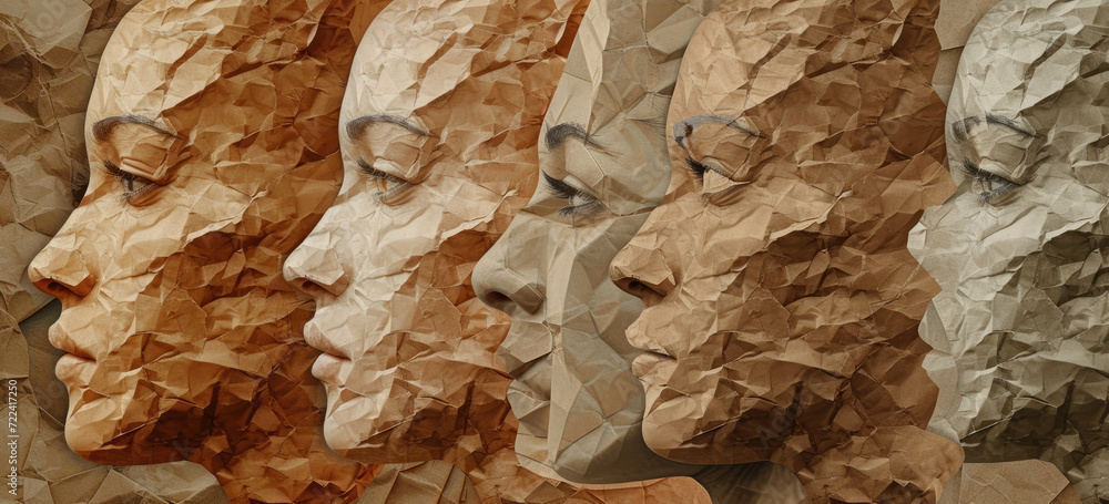 The shapes of many people crafted from paper, representing a ...
