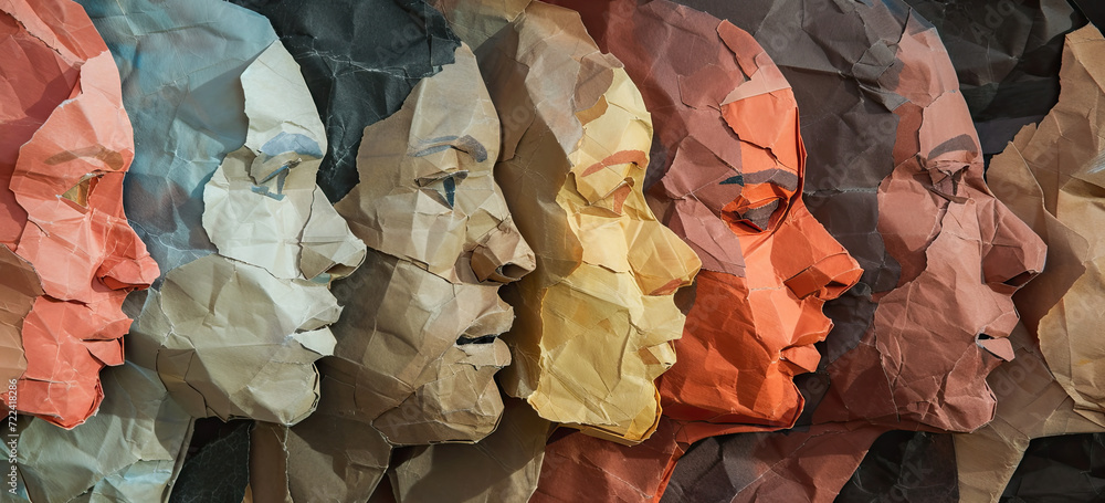 The shapes of many people crafted from paper, representing a ...