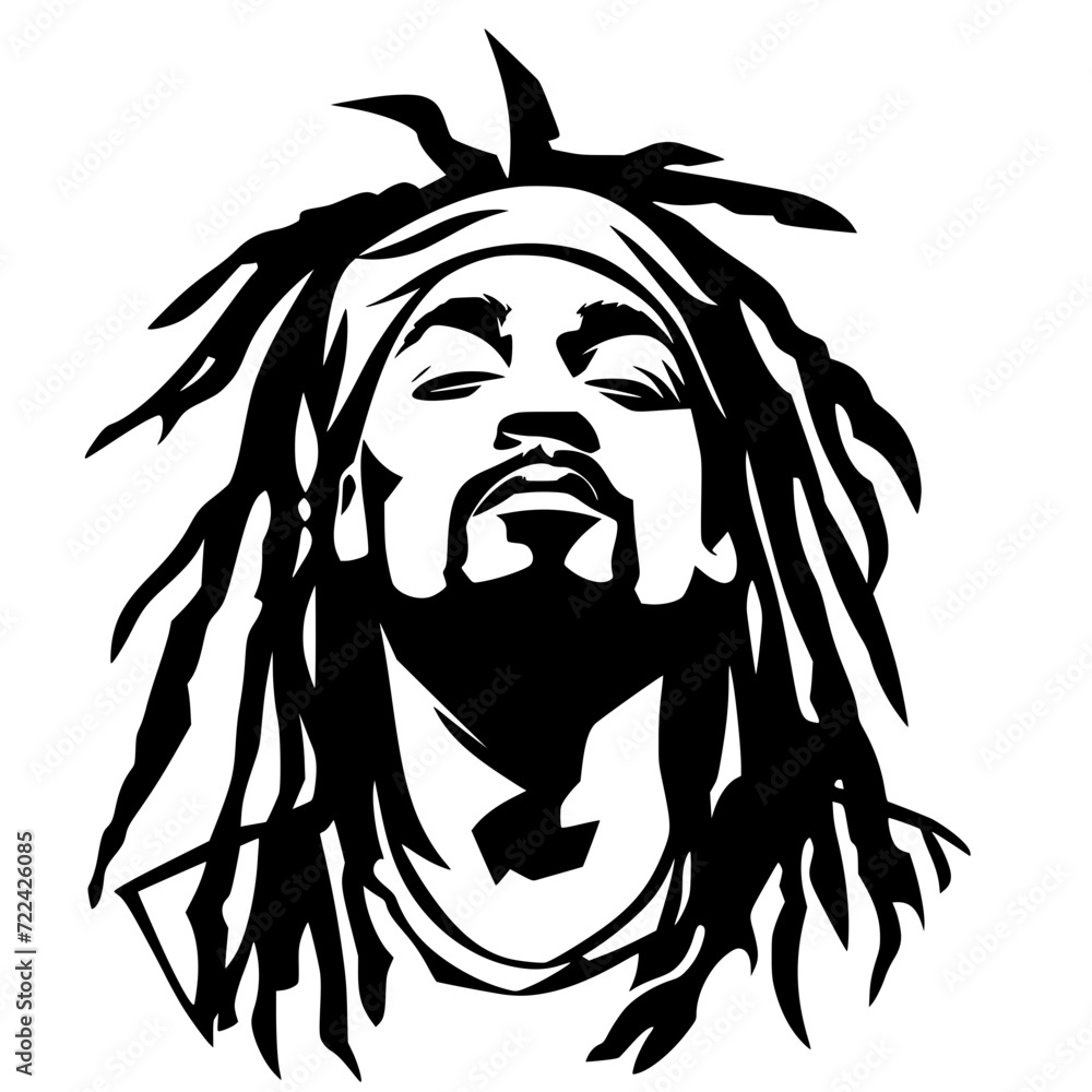 rastaman simple vector black and white, white background, shilhouette ...