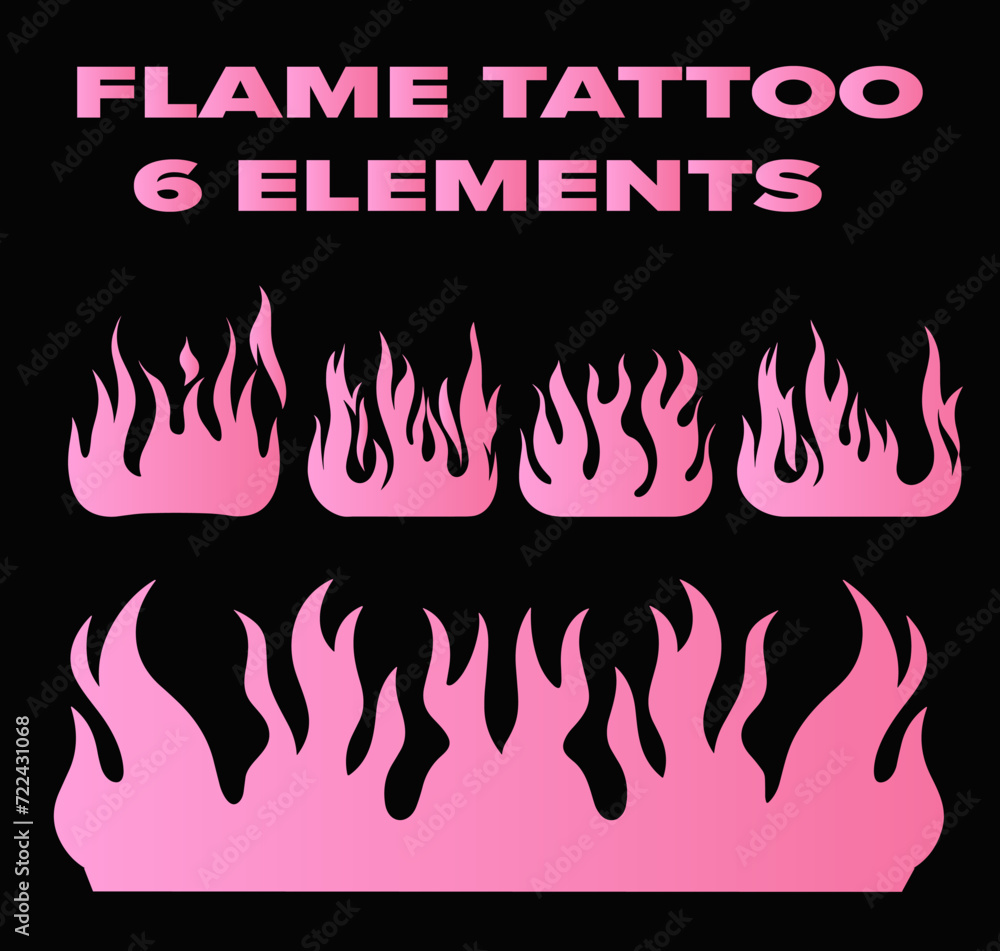 Set of pink fire flames on a dark background. Vector illustration for ...