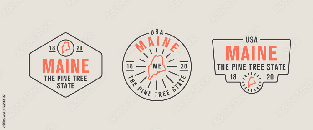 Maine - The Pine Tree State. Maine state logo, label, poster. Vintage ...