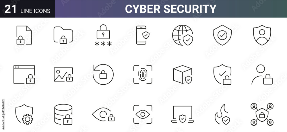 Security Line Icons Data Protection Symbol Cyber Security Icon Set Password Secured Privacy
