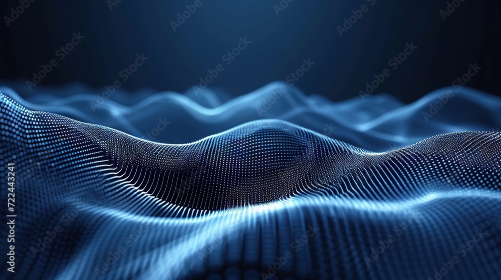 Abstract wave made out of grids that are seen from a cinematic view of ...