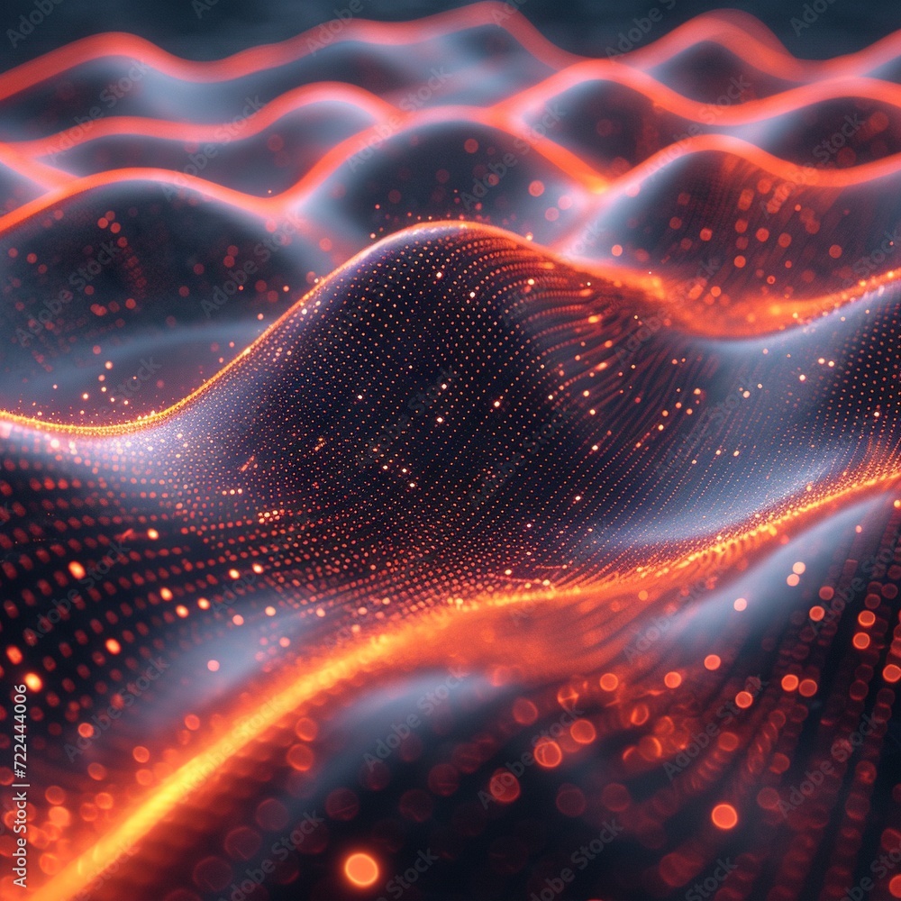 Abstract wave made out of grids that are seen from a cinematic view of ...