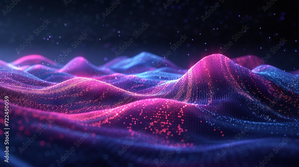 Abstract wave made out of grids that are seen from a cinematic view of ...
