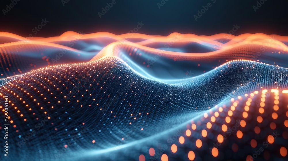 Abstract wave made out of grids that are seen from a cinematic view of ...