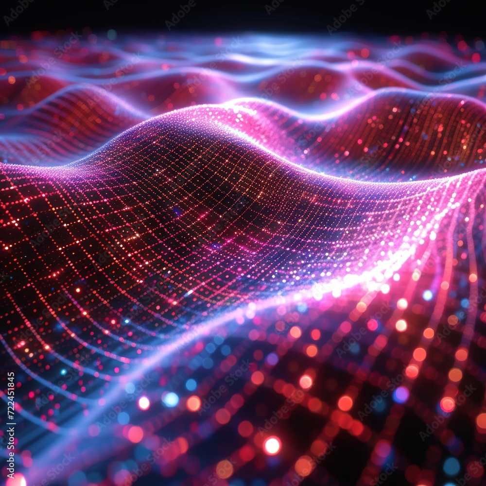 Abstract wave made out of grids that are seen from a cinematic view of ...