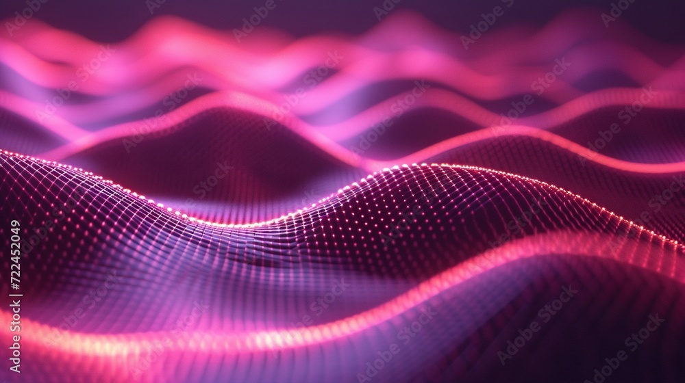 Abstract wave made out of grids that are seen from a cinematic view of ...