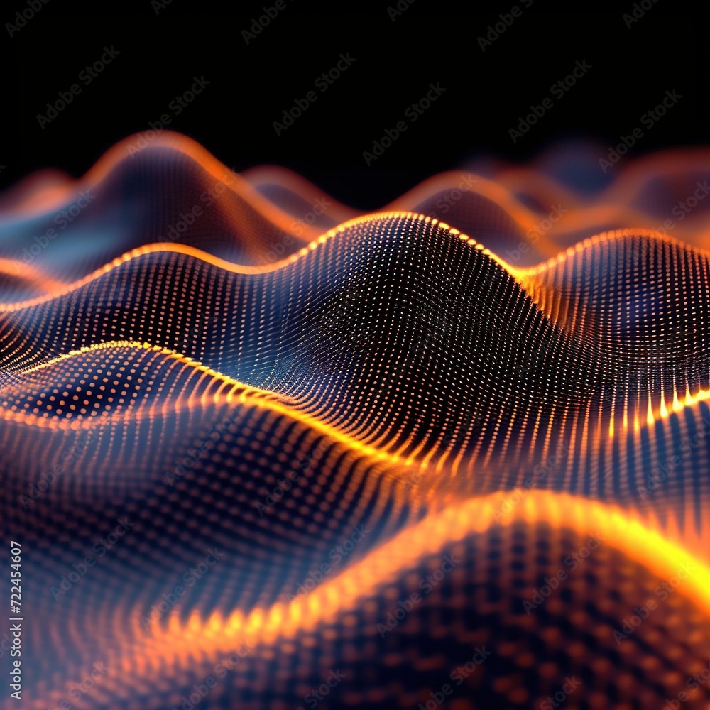 Abstract wave made out of grids that are seen from a cinematic view of ...
