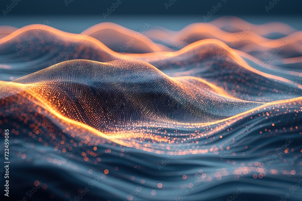 Abstract wave made out of grids that are seen from a cinematic view of ...