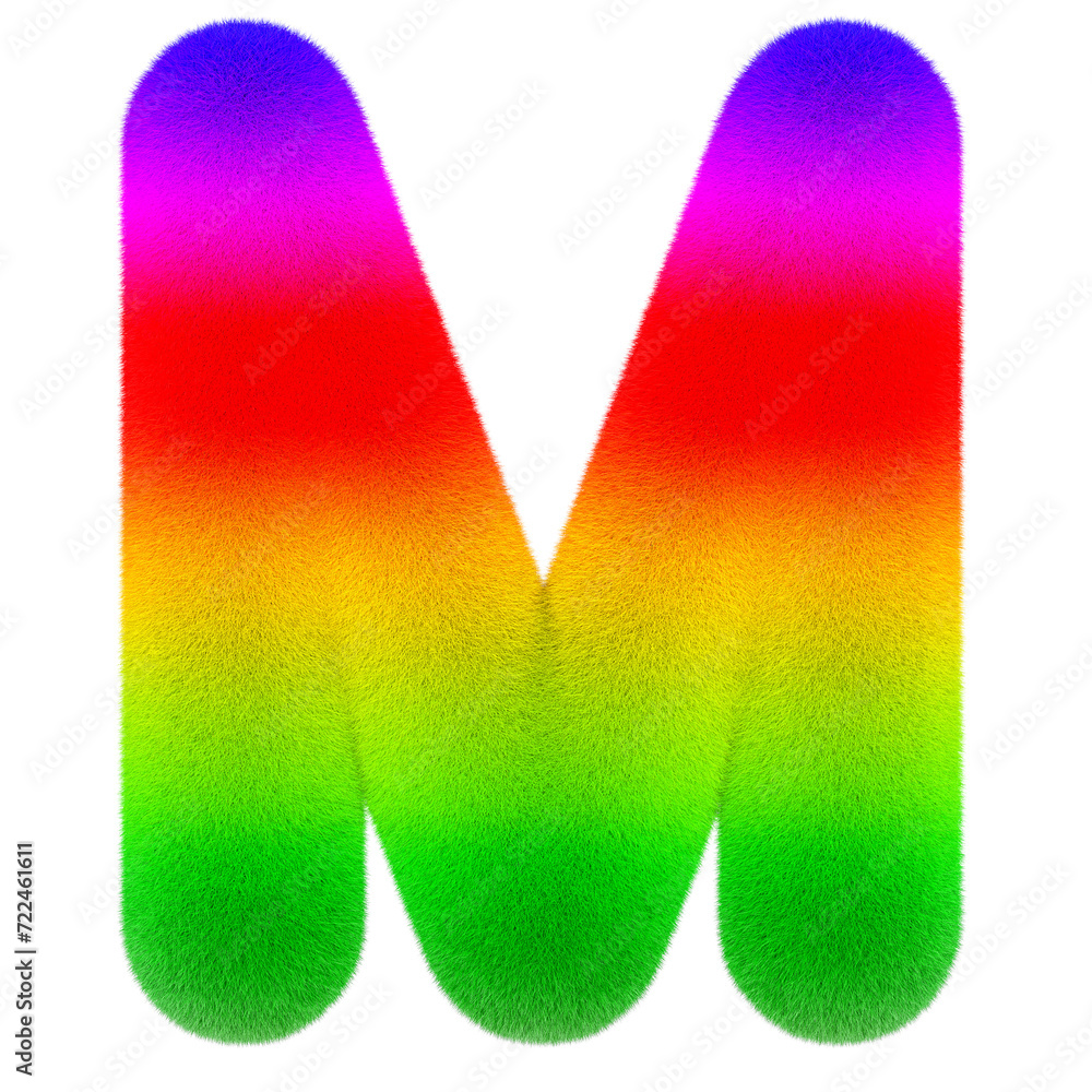 Letter M. Colored, fluffy, hairy font. 3D rendering isolated on ...