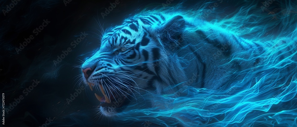 Blue tiger wallpaper desktop backgrounds Stock Photo | Adobe Stock