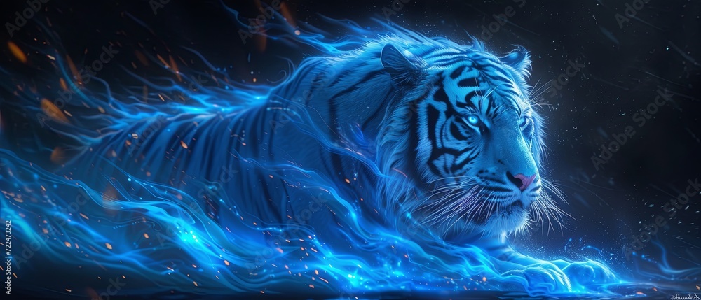 Blue tiger wallpaper desktop backgrounds Stock Photo | Adobe Stock