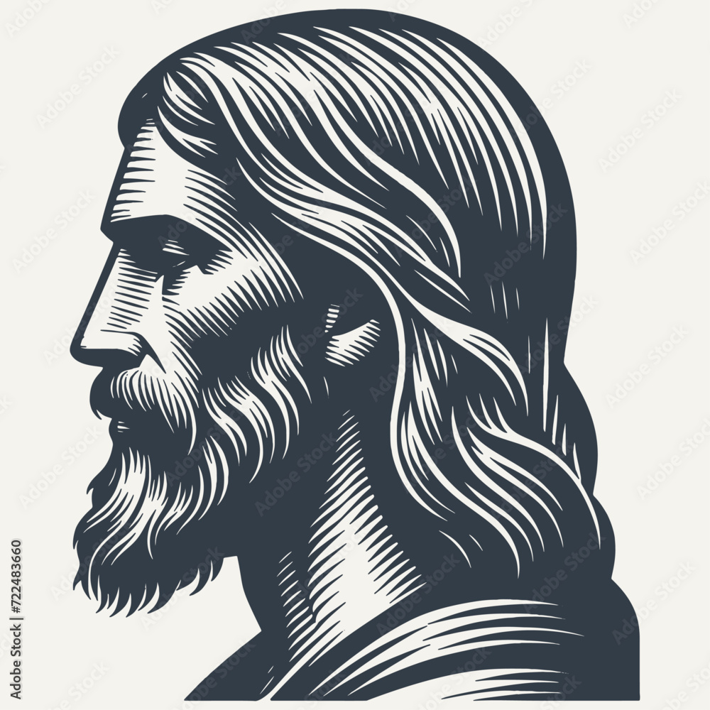 Jesus profile side view. Vintage woodcut engraving style vector ...