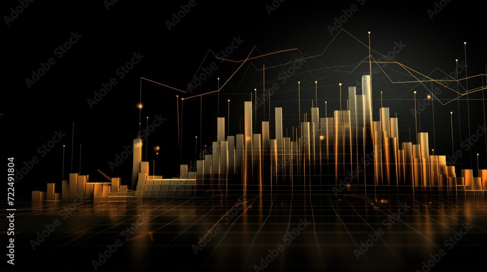 Abstract representation of financial data with glowing light trails and ...