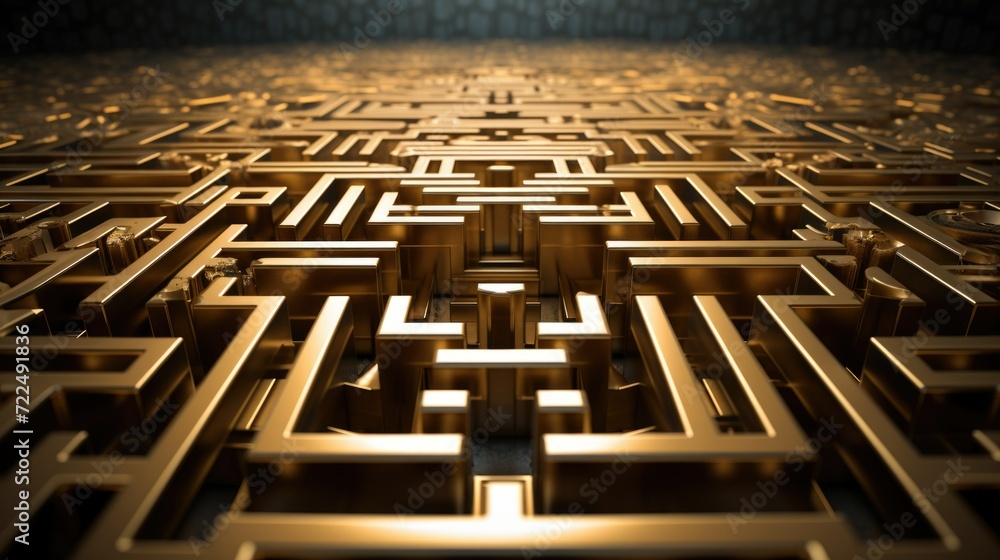 A striking image of an intricate golden maze with a deep focus on a ...