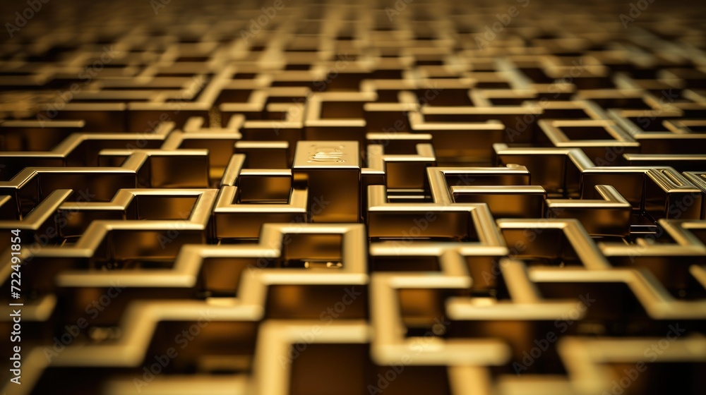 Intricate golden maze with a deep focus, symbolizing complexity ...