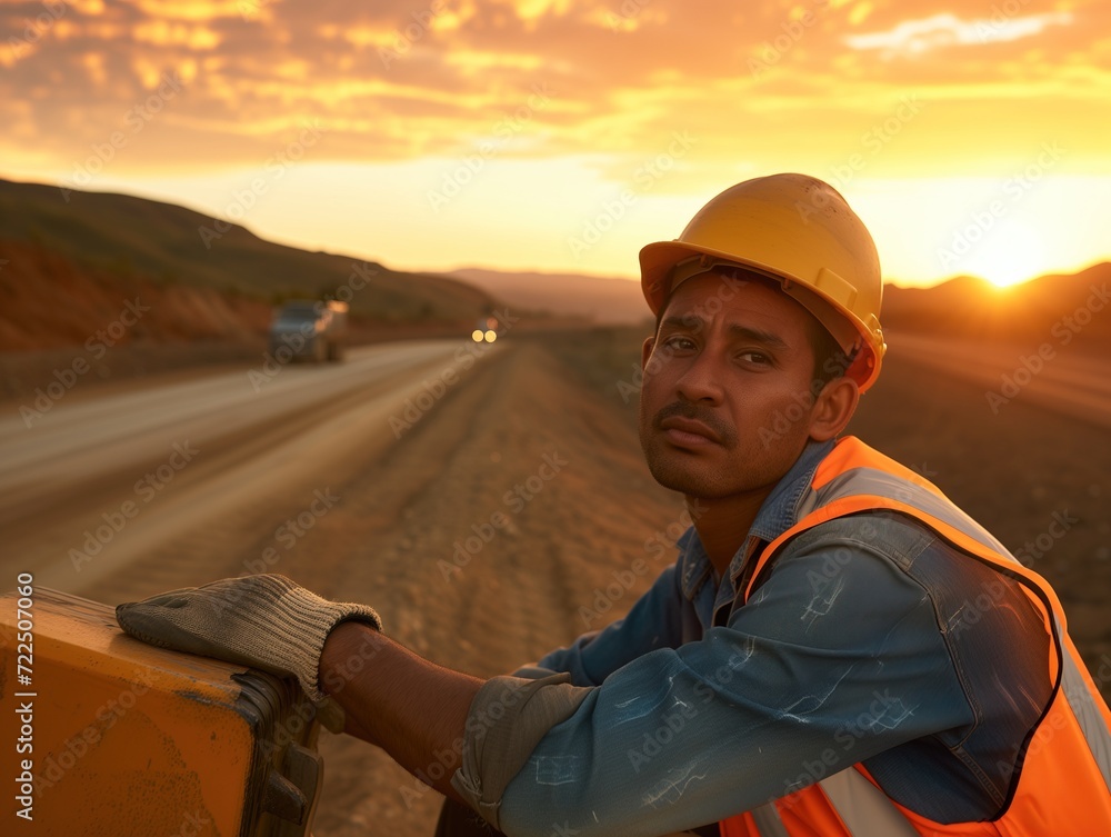 Middle eastern construction worker wearing high vis orange vest and ...